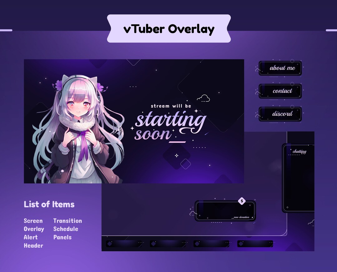 Ethereal Vtuber Animated Stream Package/transition/stream Overlay ...