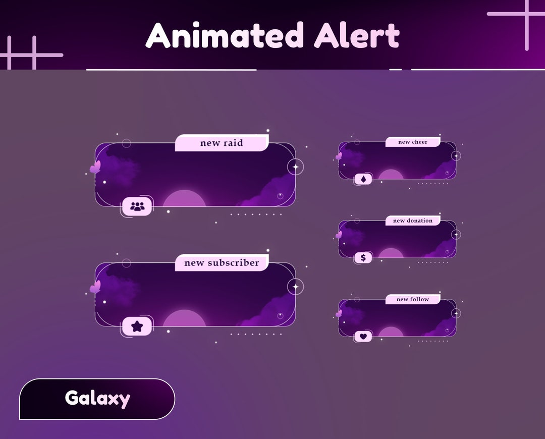 Fiction Animated Alert Package/black Purple Theme/twitch Set/alert ...