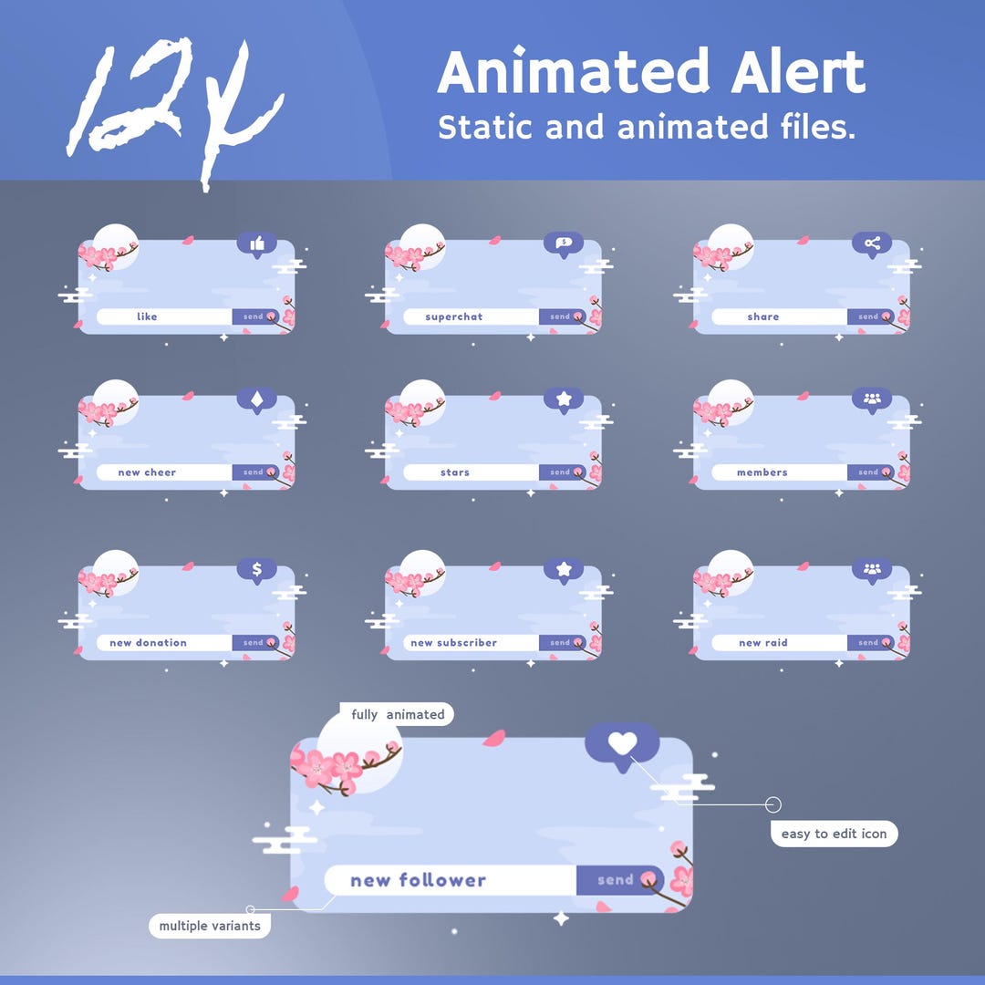 Animated Onsen Overlook Stream Alerts: Pastel Blue Sakura Design for ...