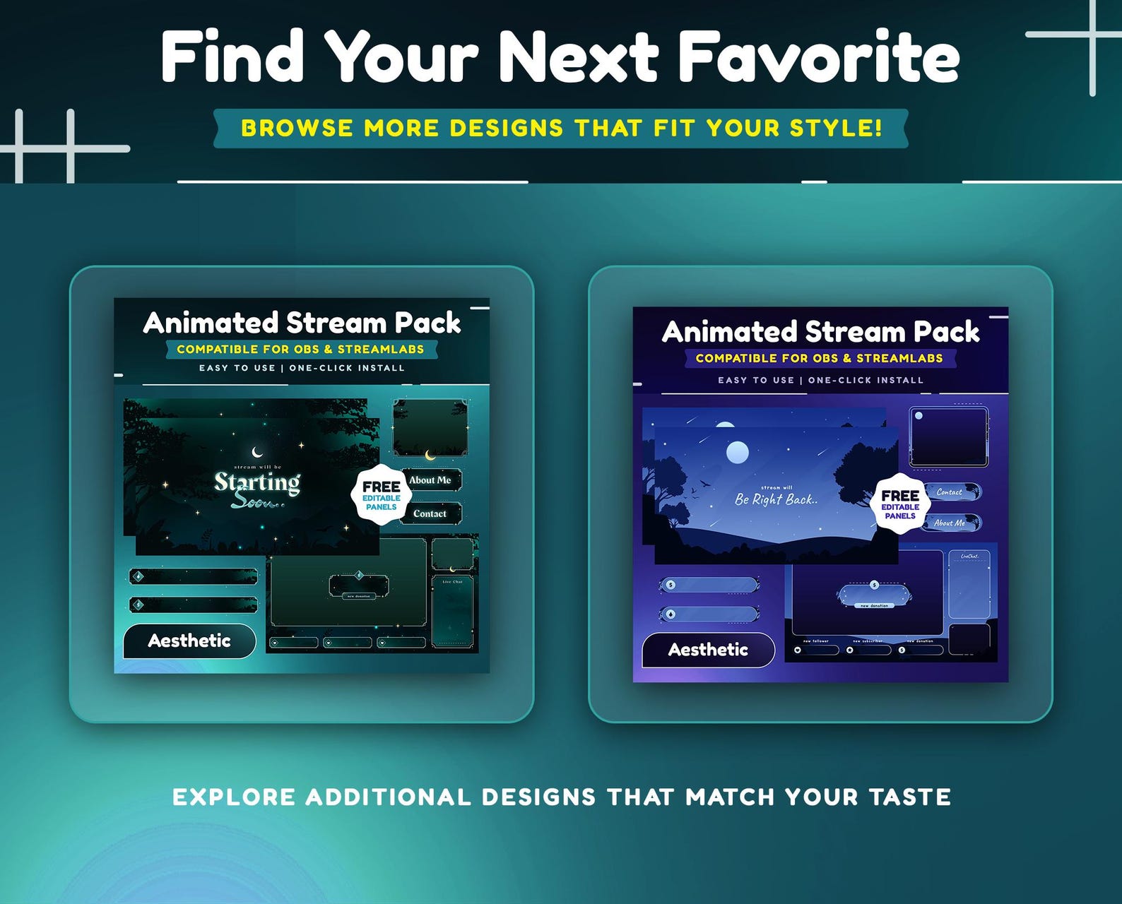 Aqua Flower Animated Stream Overlay Package for Twitch (digital ...