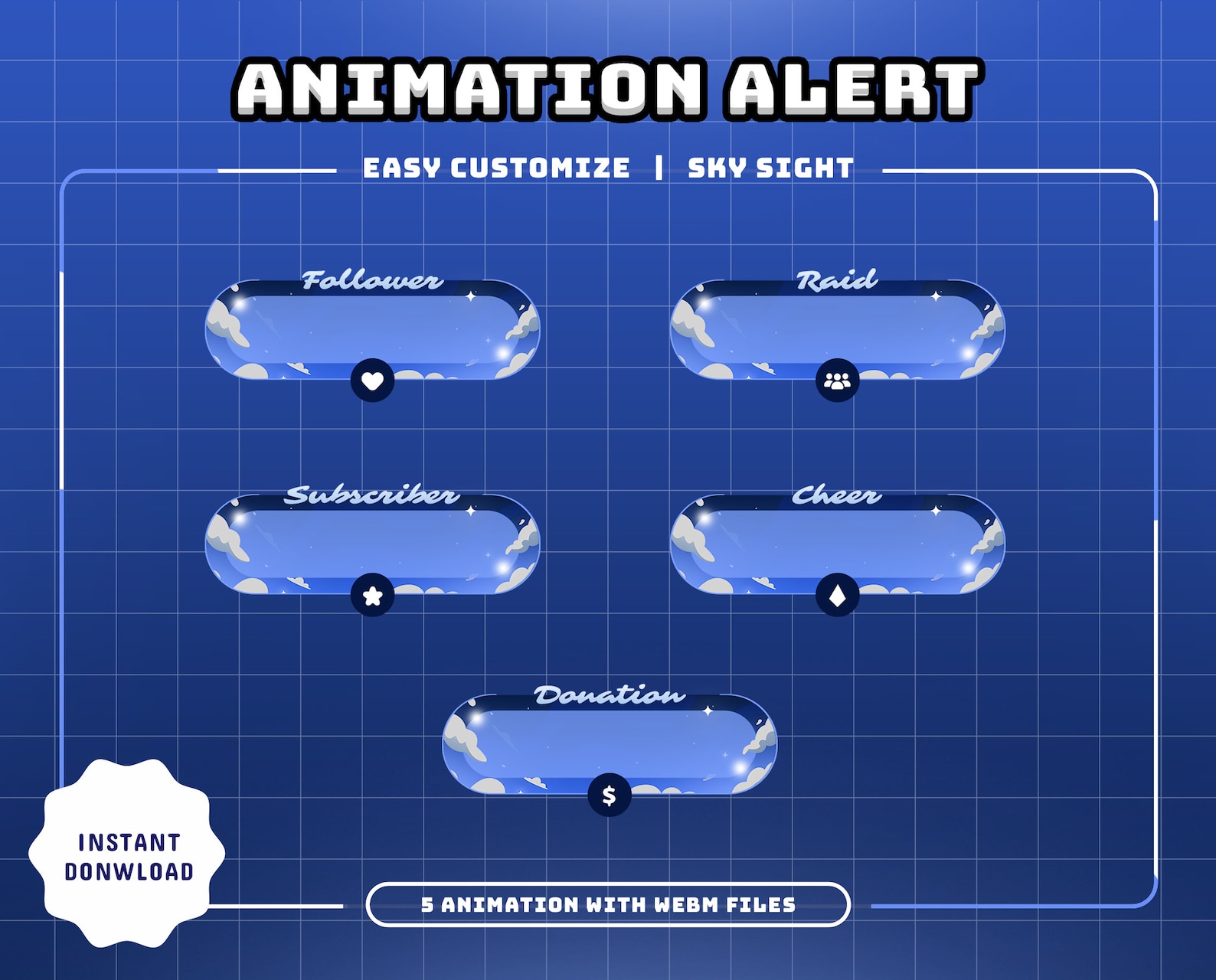 Sky Sight Animated Stream Package/dark Blue Theme/twitch Set/panels ...