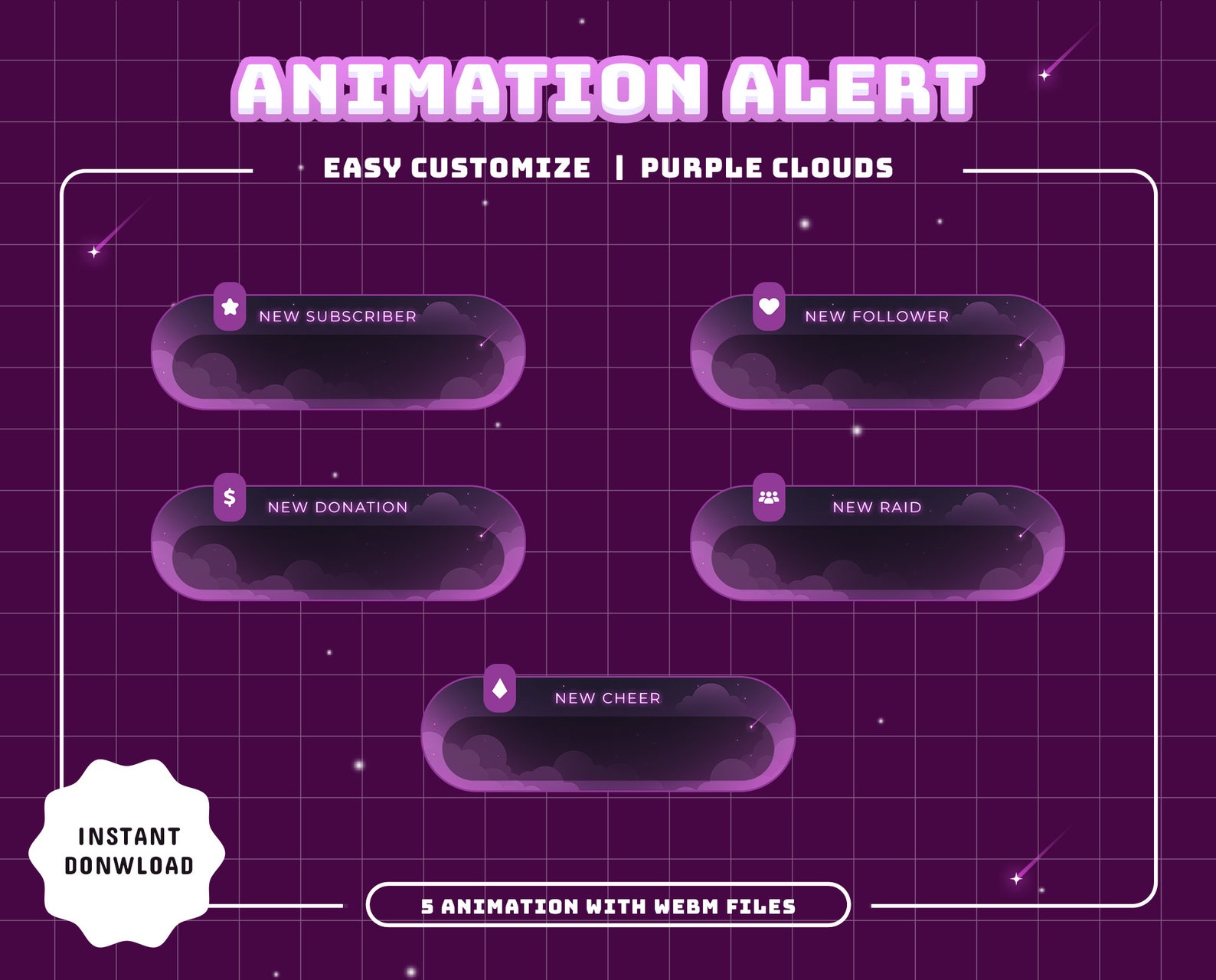 Purple Cloud Animated Stream Package/transition/stream Overlay/panels ...