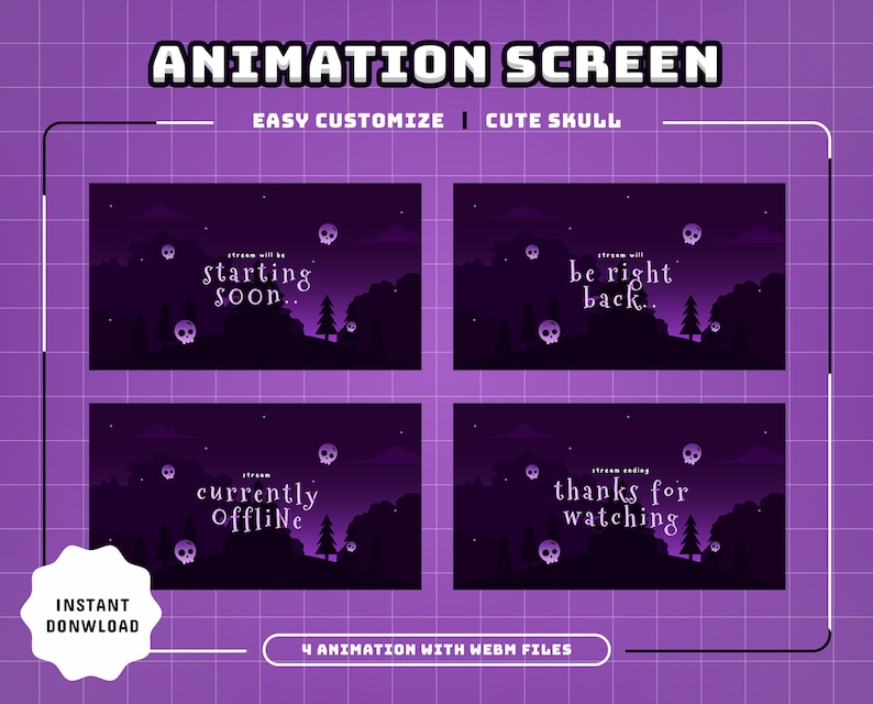 Cute Skull Animated Stream Screens/transition/stream - Etsy