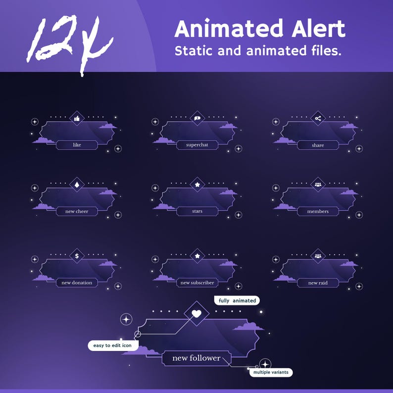 Animated Starlight Reverie Stream Alerts: Dreamy Purple Celestial for ...