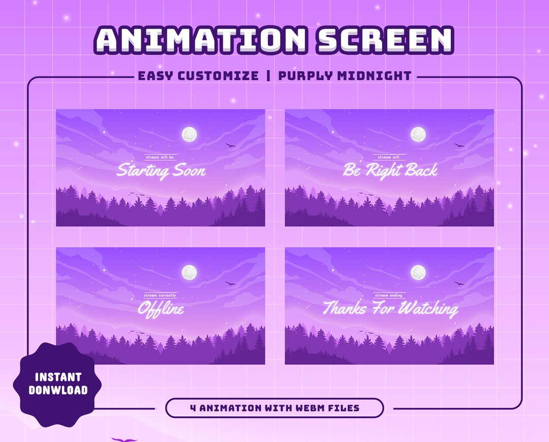 Purple Midnight Animated Screen Package/unique Overlay/cute Twitch ...
