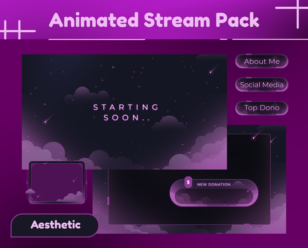 Purple Cloud Animated Stream Package/transition/stream Overlay/panels ...