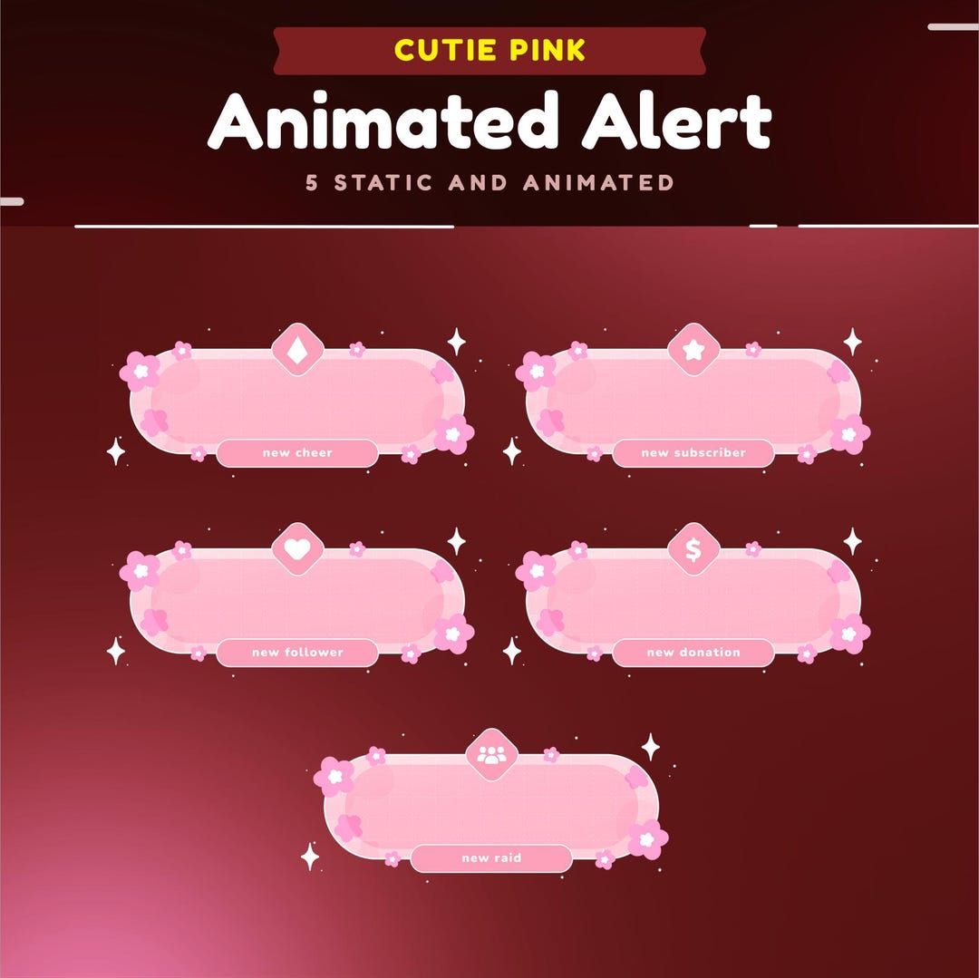 Cutie Pink Animated Stream Alerts Package for Twitch/dreamy Pink Skies ...