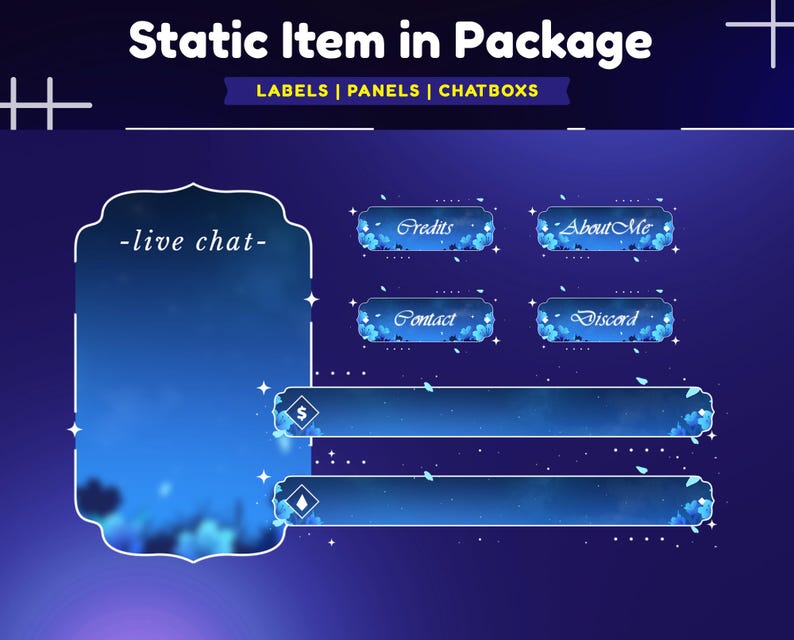 Animated Seraphic Blue Stream Pack: Elegant Floral Night for Twitch and ...