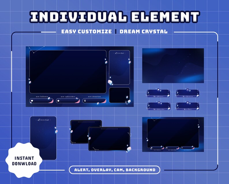 Dream Crystal Animated Stream Package/transition/stream Overlay/panels/diamond/blue/cute Theme ...