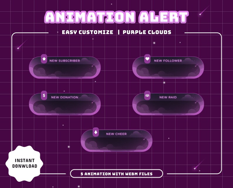 Animated Purple Cloud Stream Alerts: Dreamy Night Sky for Twitch and ...