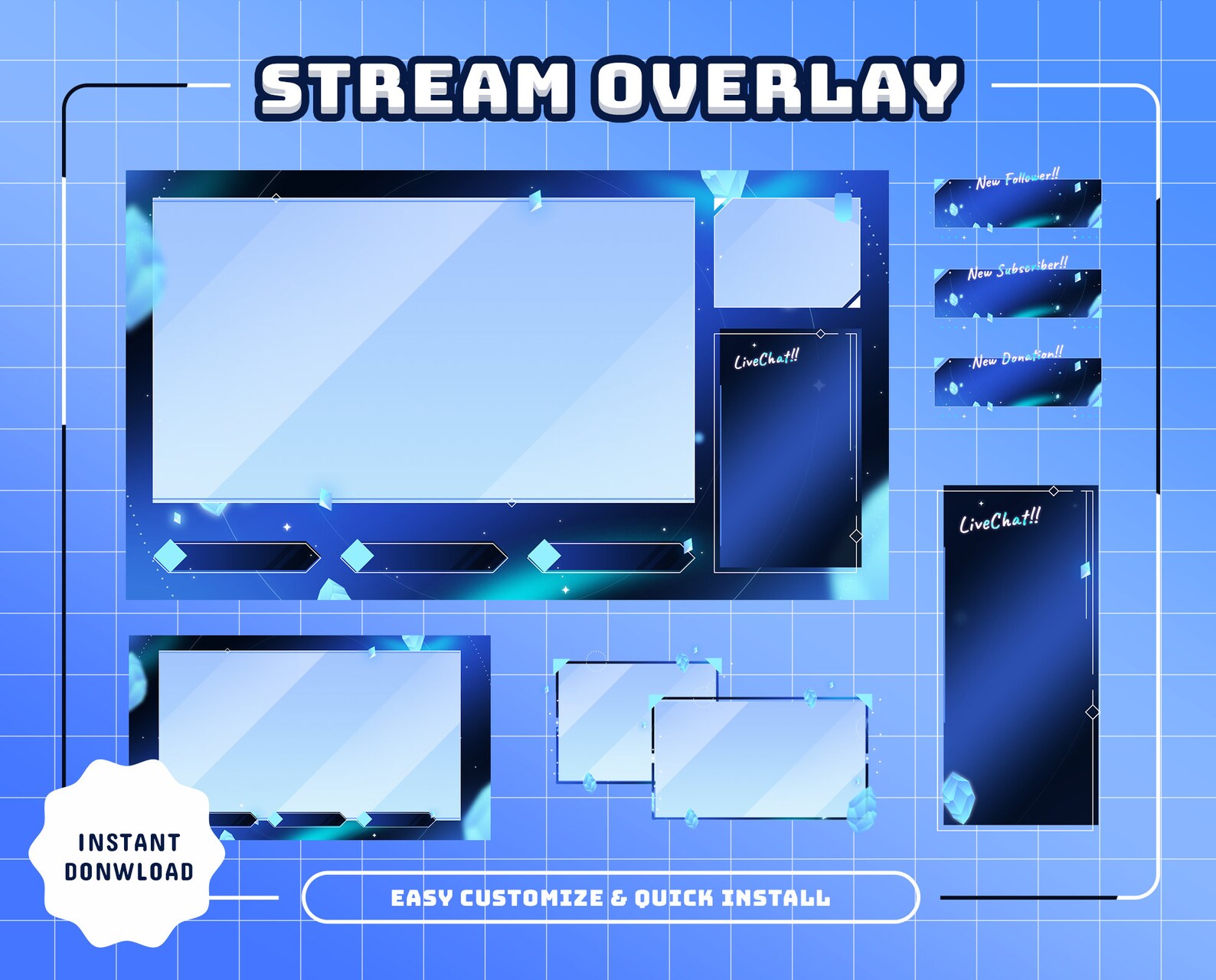 Crystal Clear Animated Stream Package/transition/stream Overlay/panels ...