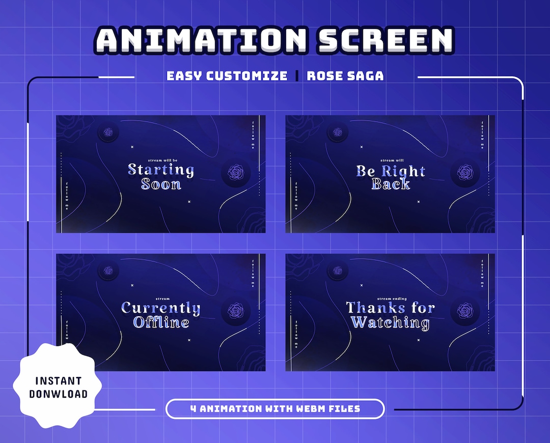 Rose Saga Animated Stream Screen/transition/stream Overlay/panels/blue ...