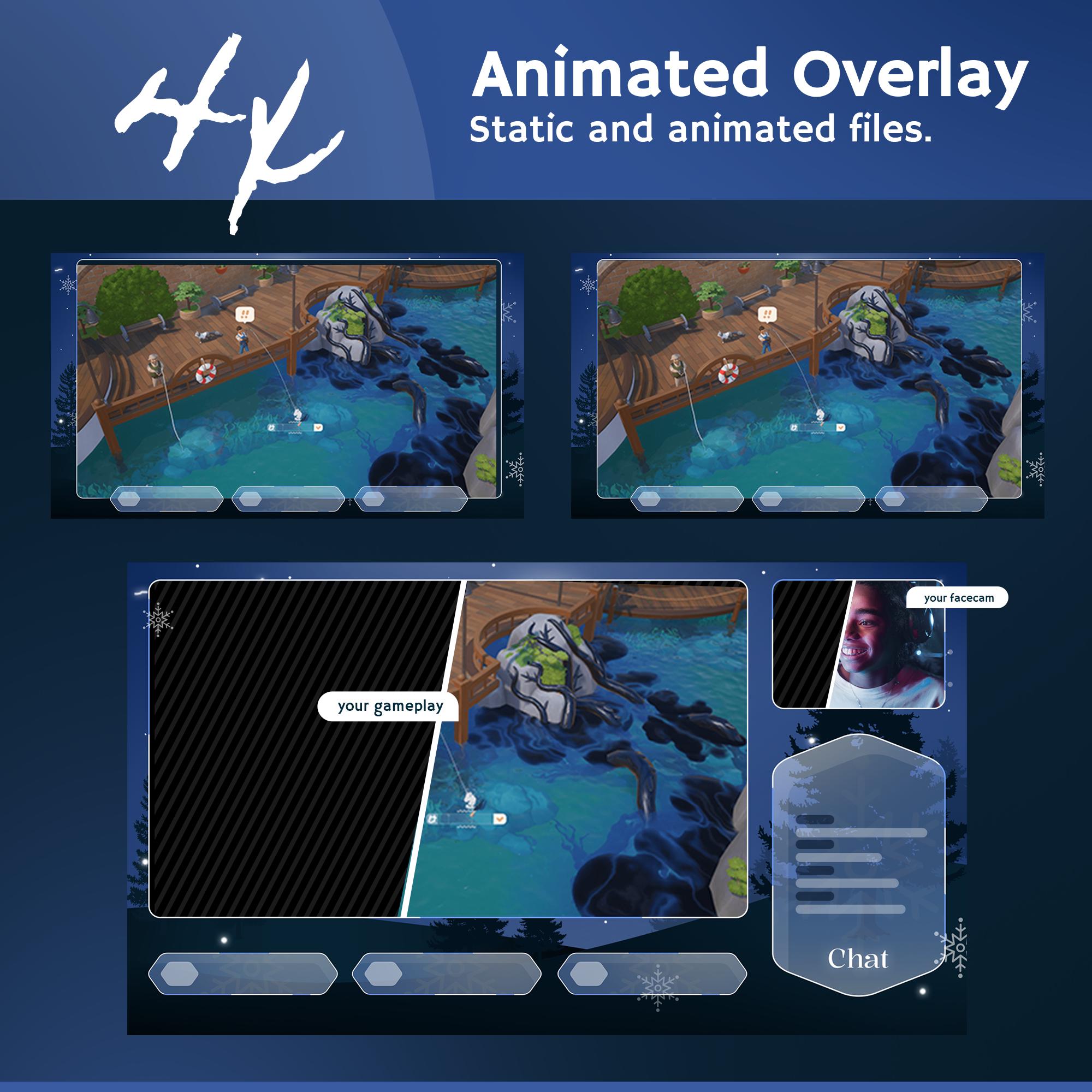 Animated Shining Christmas Stream Pack: Midnight Blue Winter Forest ...