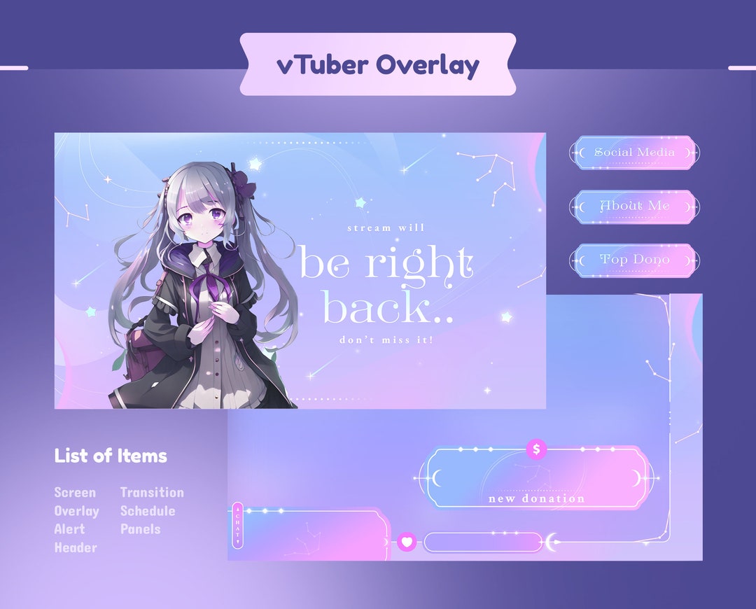 Cosmic Vtuber Animated Stream Package/stream Overlay/transition/panels ...