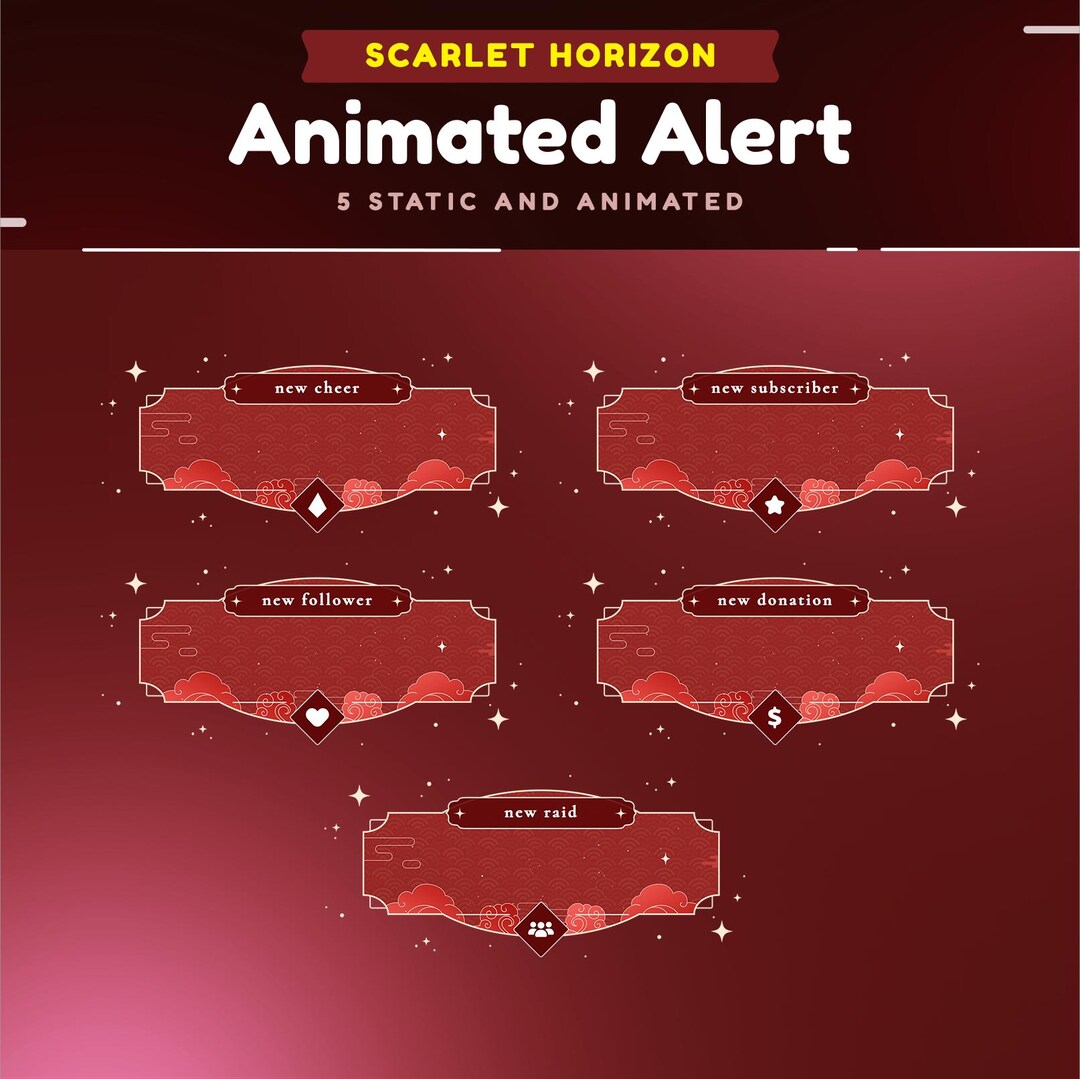 Scarlet Horizon Animated Stream Alert Package for Twitch/clouds Ripple Twitch Alert/fiery Glow ...