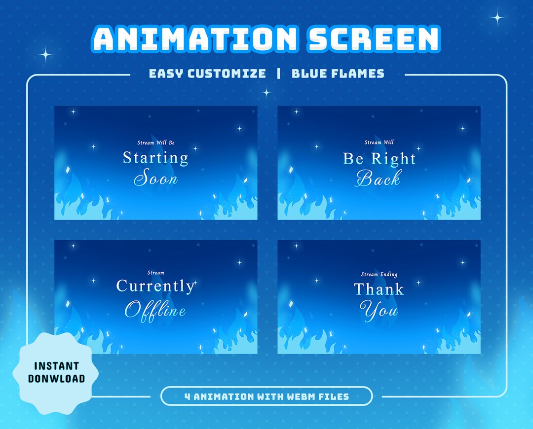 Blue Flames Animated Screen Package/stream Overlay/transition/panel ...