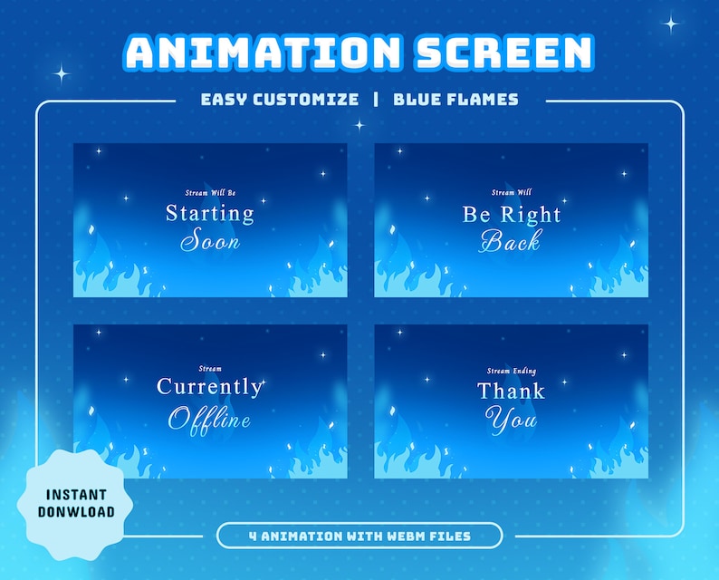 Blue Flames Animated Screen Package/stream Overlay/transition/panel ...