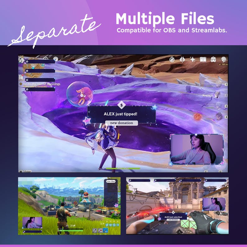 Animated Starflare Dreams Stream Overlay: Neon Galaxy Blue Pink for ...