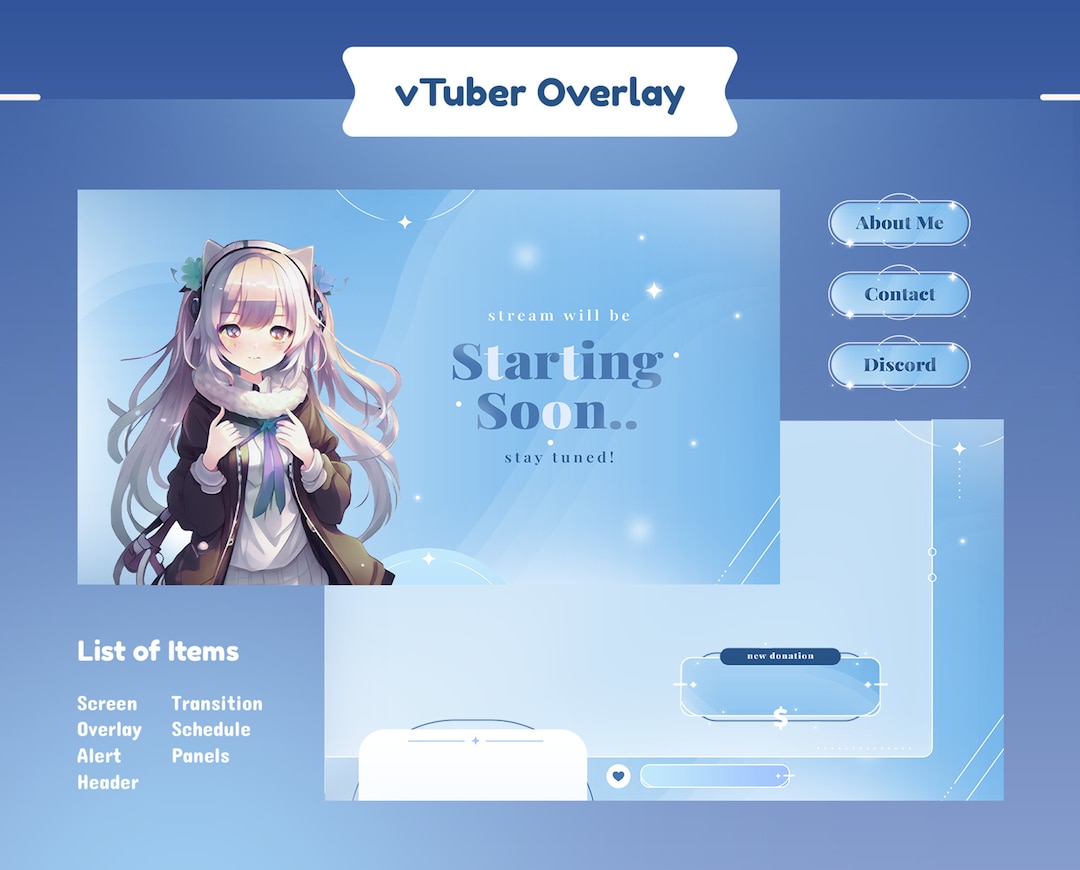 Cerulean Vtuber Animated Stream Package/stream Overlay/transition ...