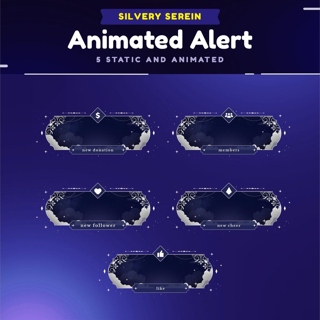 Silvery Serein Animated Stream Alert Package for Twitch/simple Elegant ...