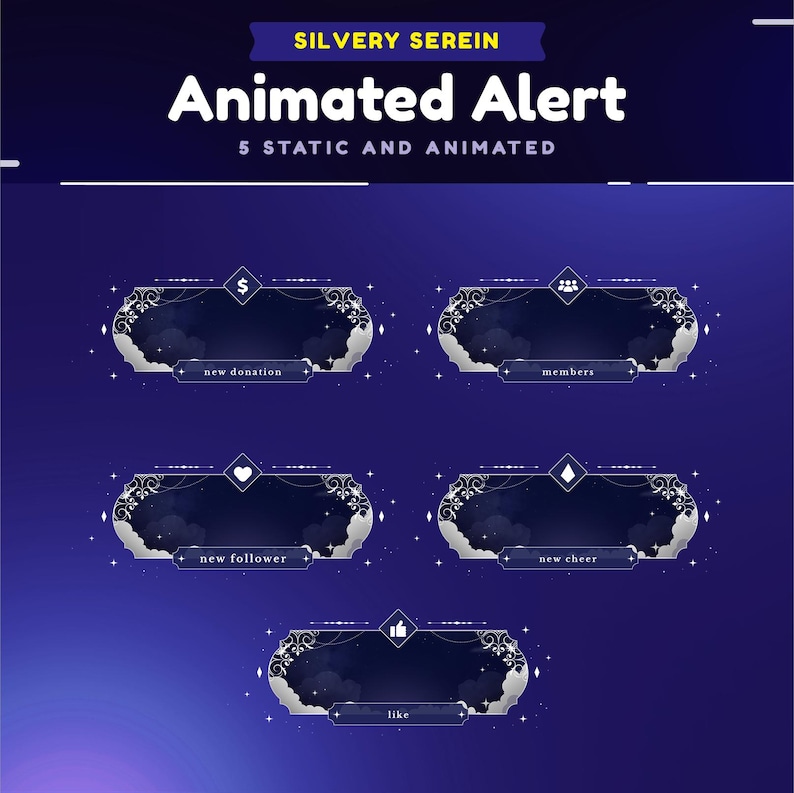 Silvery Serein Animated Stream Alert Package for Twitch/simple Elegant ...