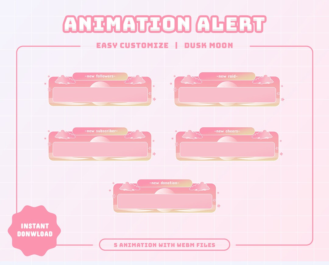 Dusk Moon Animated Stream Alerts/transition/stream Overlay/panels/pink ...