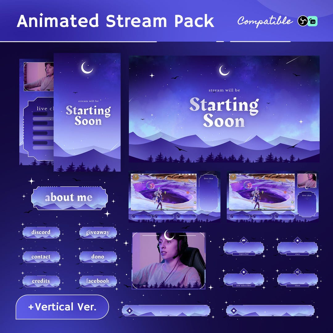 Animated Eternal Nightfall Stream Overlay: Dreamy Purple Night for ...