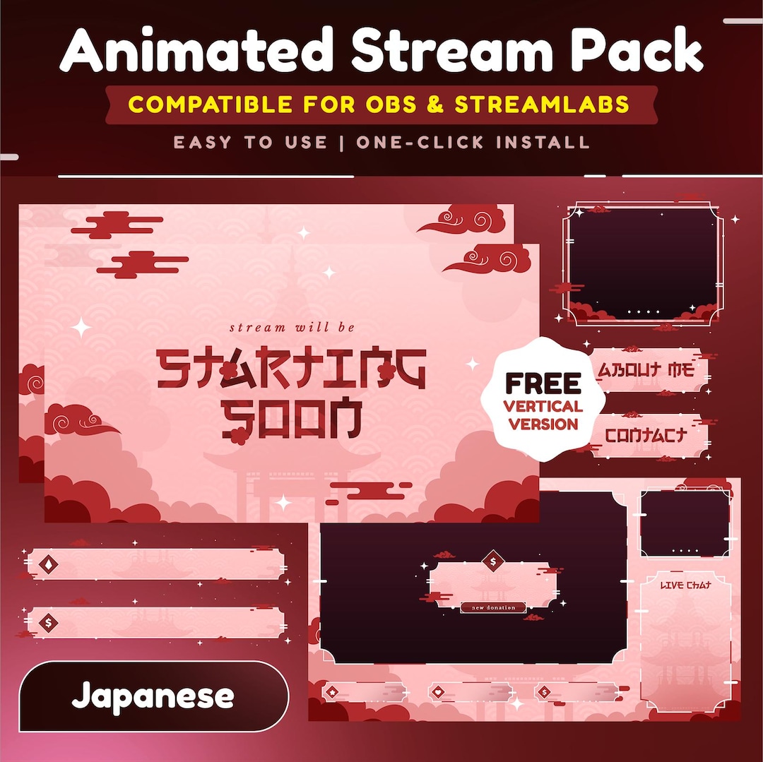Akai Sora Animated Stream Overlay Package for Twitch/japanese Culture ...