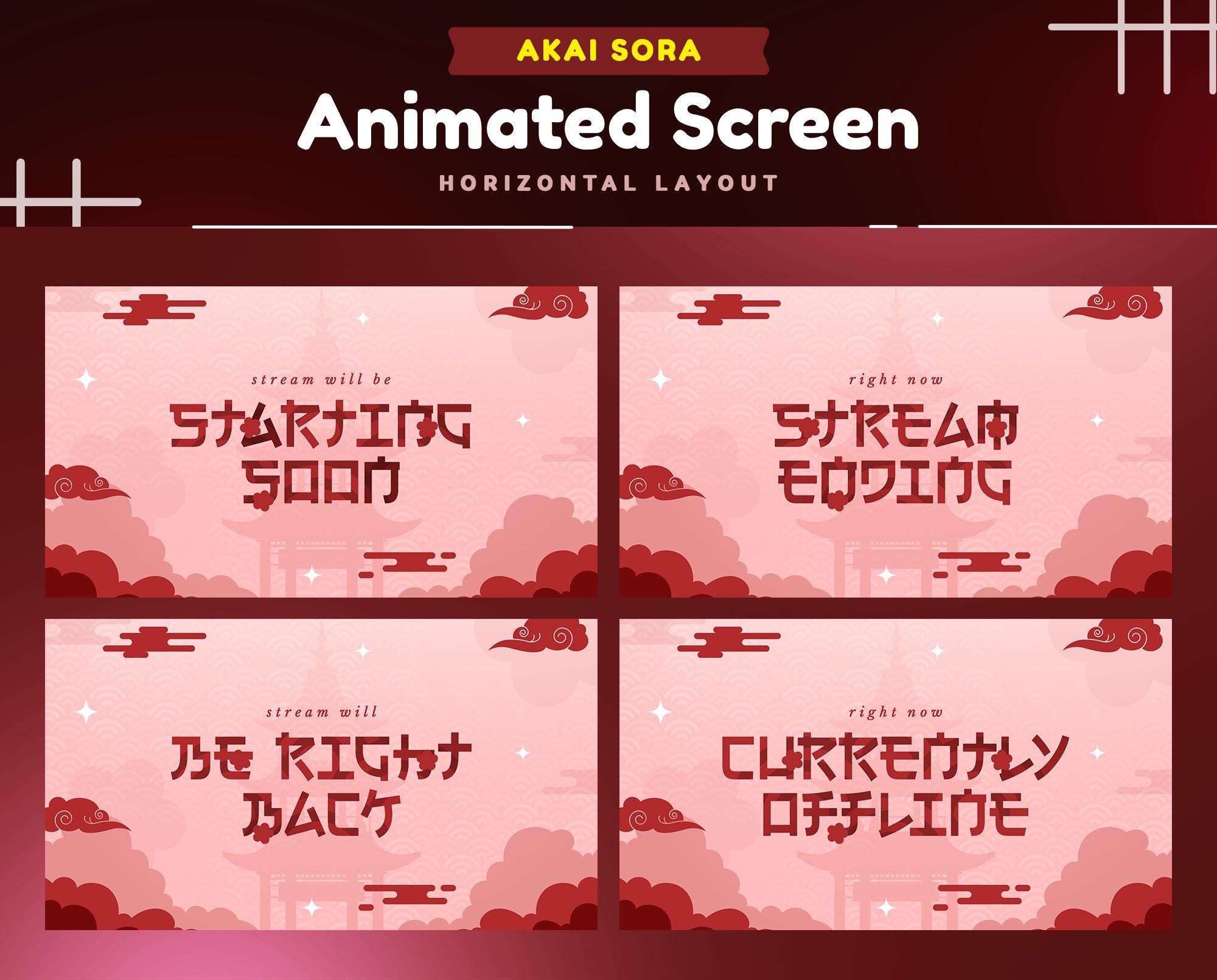Akai Sora Animated Stream Screen Package for Twitch/japanese Culture ...