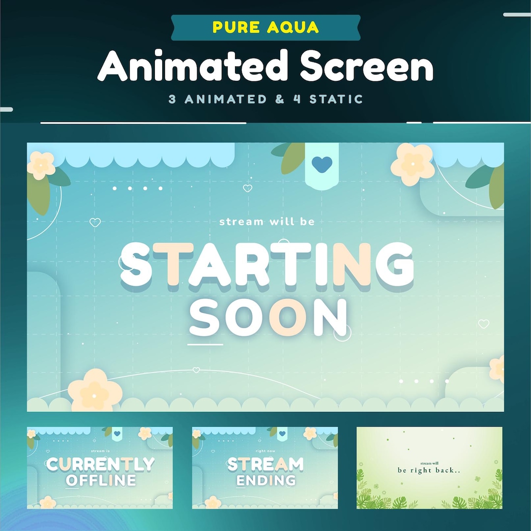 Pure Aqua Animated Stream Screen Package for Twitch/simple Flower ...