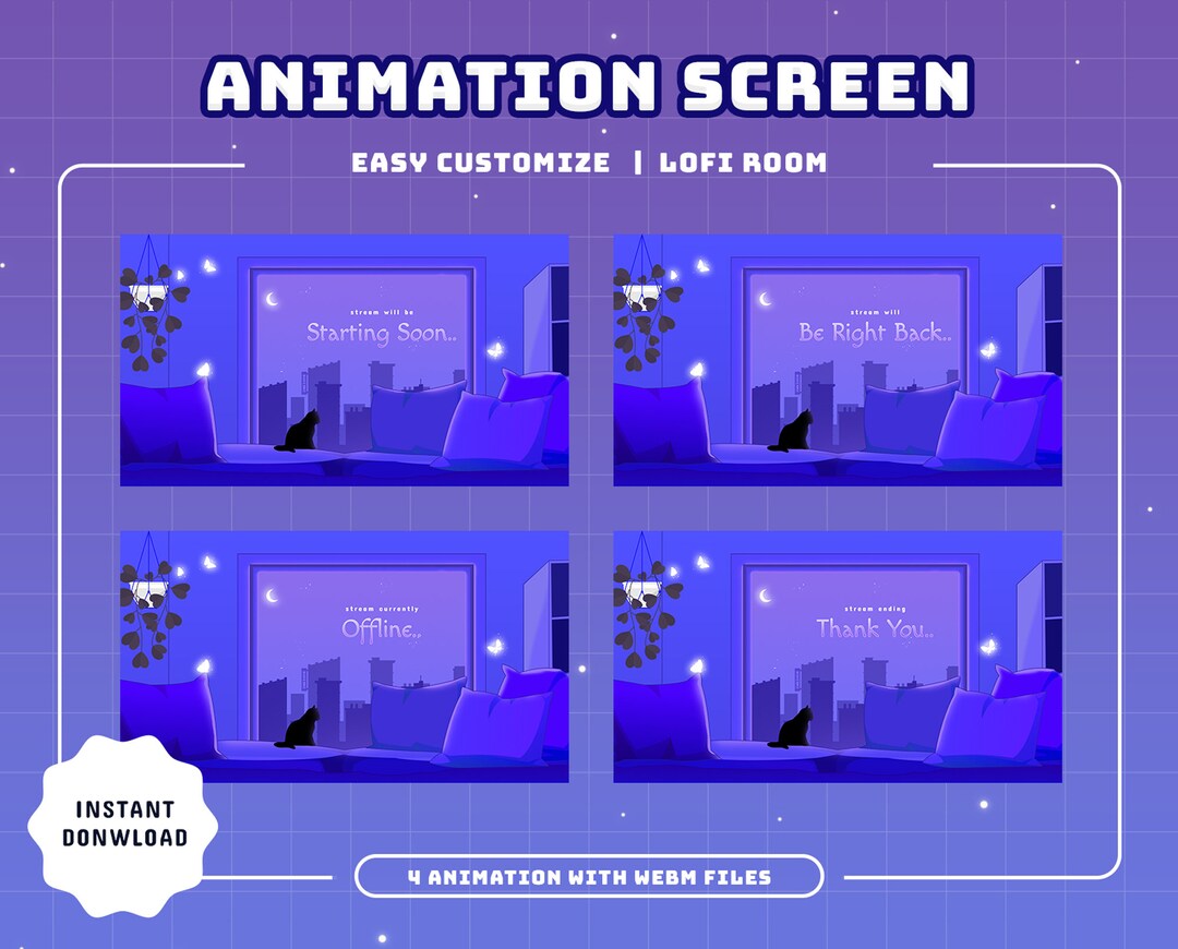 Lo-fi Room Animated Stream Screen/transition/stream Overlay/panels/calm ...