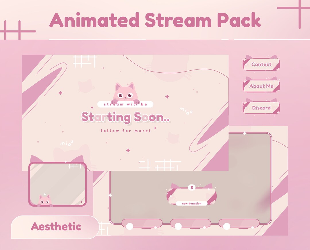 Gatito Animated Stream Package/stream Overlay/transition/panels/cute ...