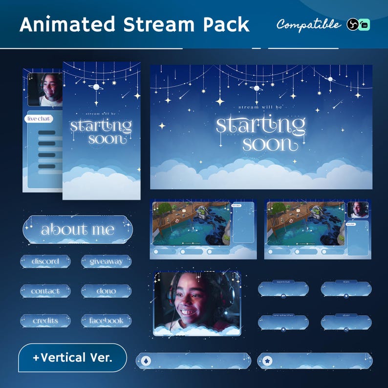 Animated Whimsical Sky Stream Overlay: Cozy Blue Cloudscape for Twitch ...