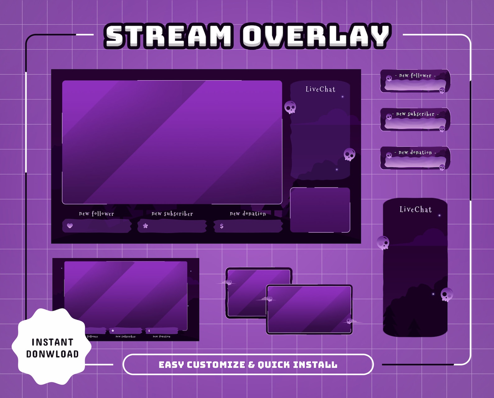 Cute Skull Animated Stream Package/transition/stream - Etsy
