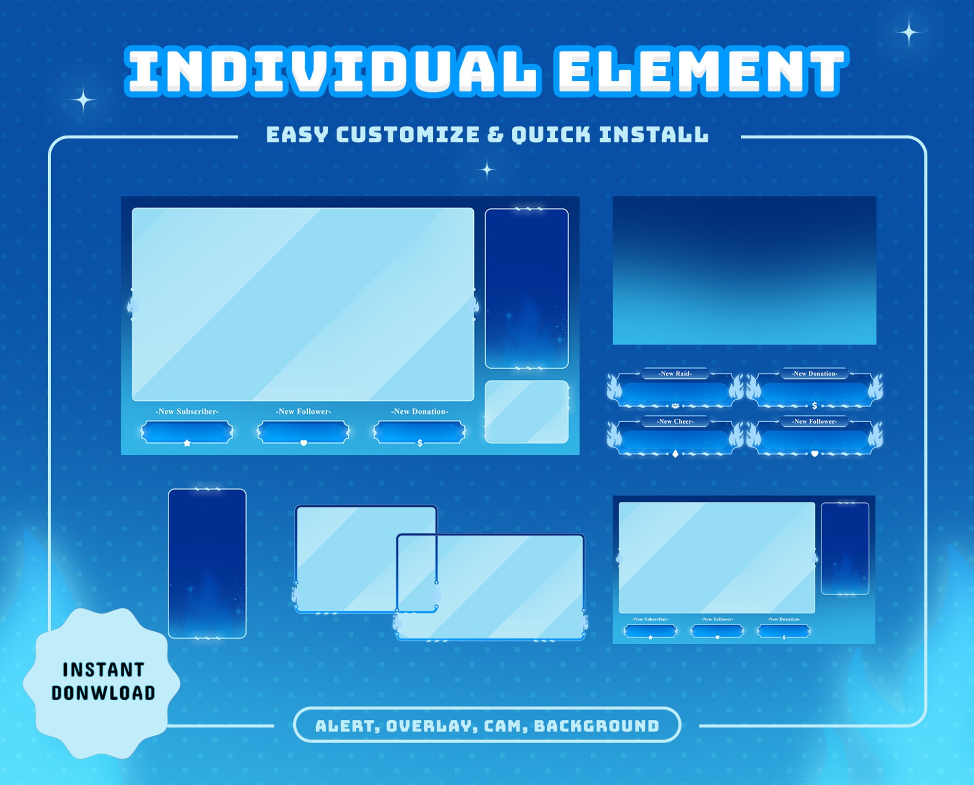 Fire Stream Package | Blue Flames Animated Overlay | Twitch Tiktok ...