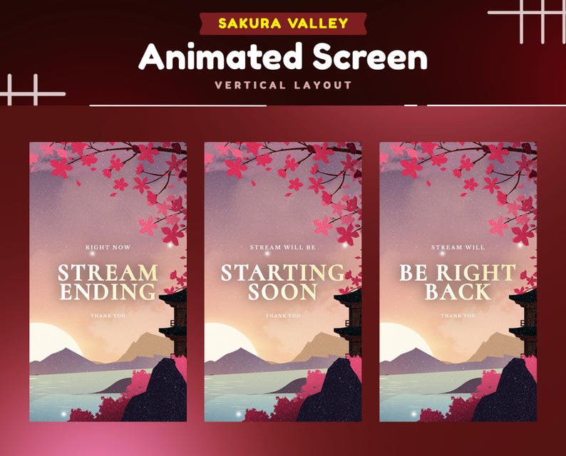 Sakura Blossom Animated Stream Screens: Twitch Overlay Pack (digital ...