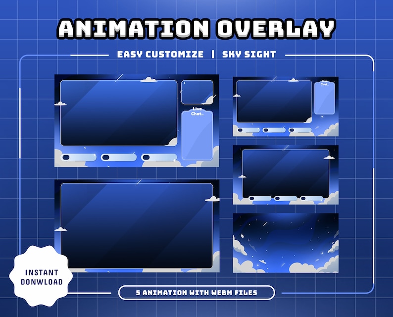 Sky Sight Animated Stream Package/dark Blue Theme/twitch Set/panels ...