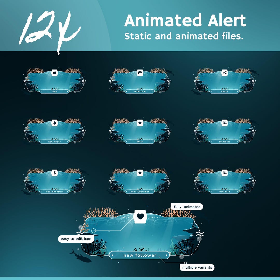Animated Nautical Reef Stream Alerts: Deep Blue Underwater Theme for ...