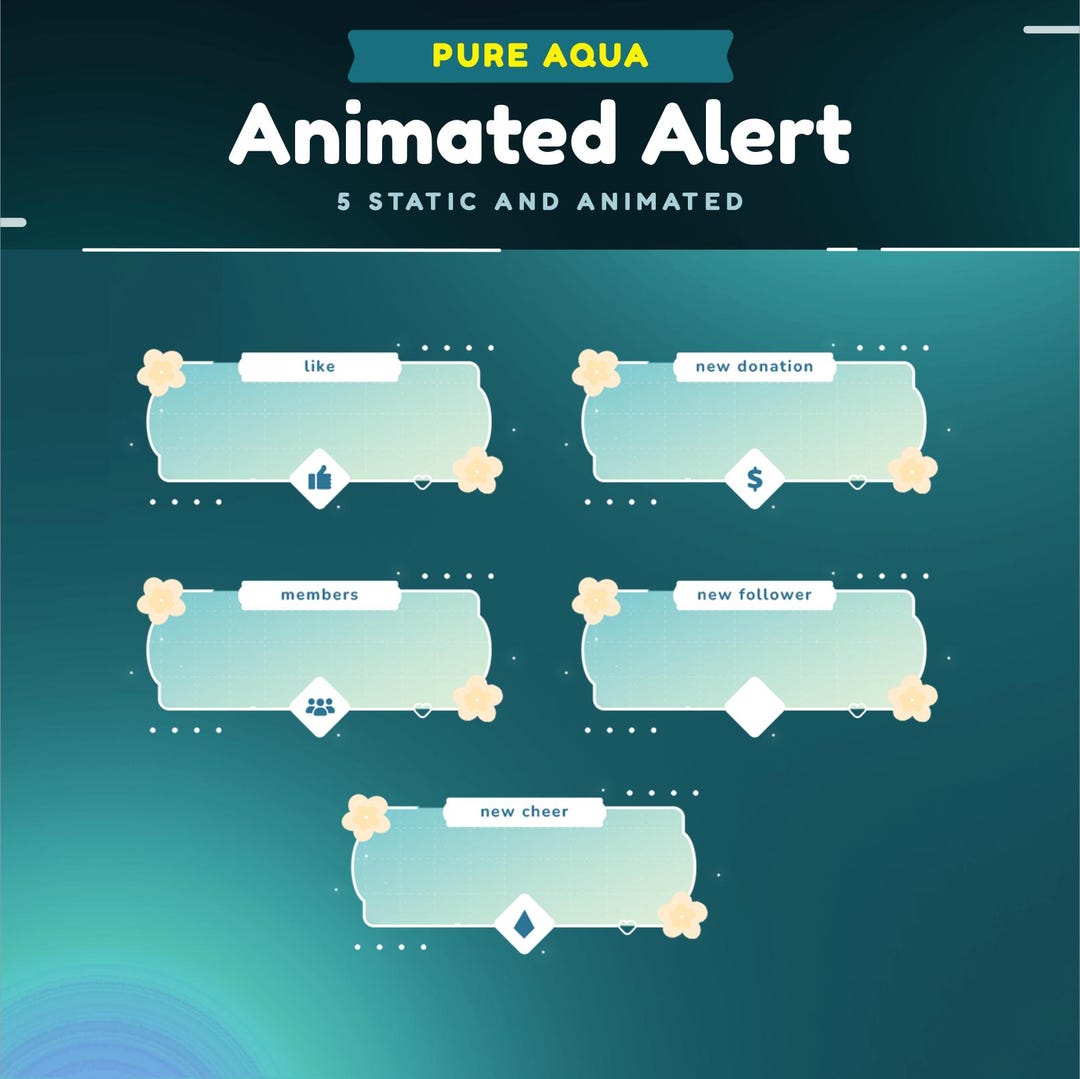 Pure Aqua Animated Stream Alert Package for Twitch/simple Flower Twitch ...