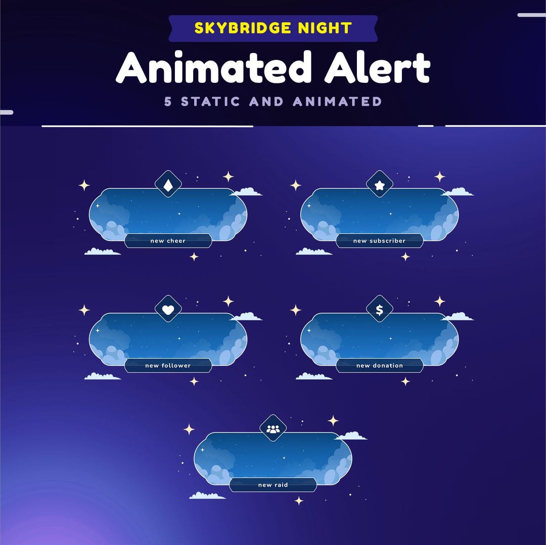 Skybridge Night Animated Stream Alert Package for Twitch/peaceful Night ...