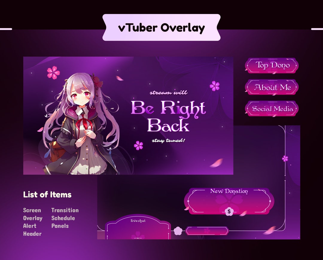 Sakura Symphony Vtuber Animated Stream Package/stream Overlay/transition/panels/calm/cute ...