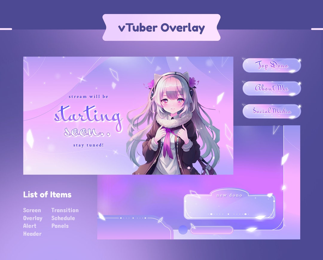Iris Vtuber Animated Stream Package/stream Overlay/transition/panels ...