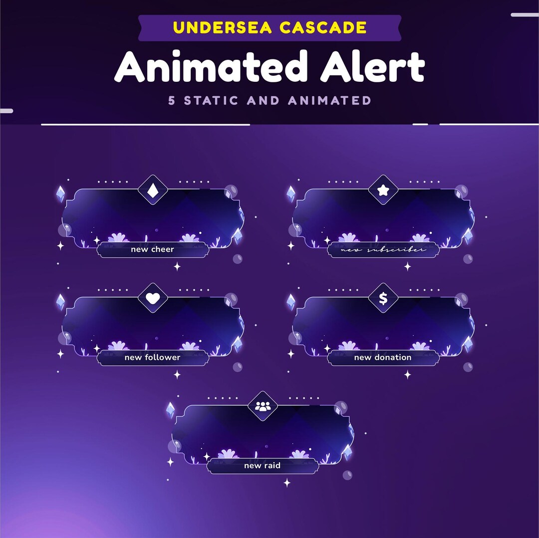 Undersea Cascade Animated Stream Alert Package for Twitch/sparkling Crystals Twitch Alerts ...