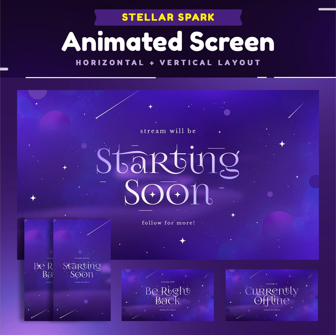Stellar Spark Animated Stream Screen Package for Twitch/purple and ...