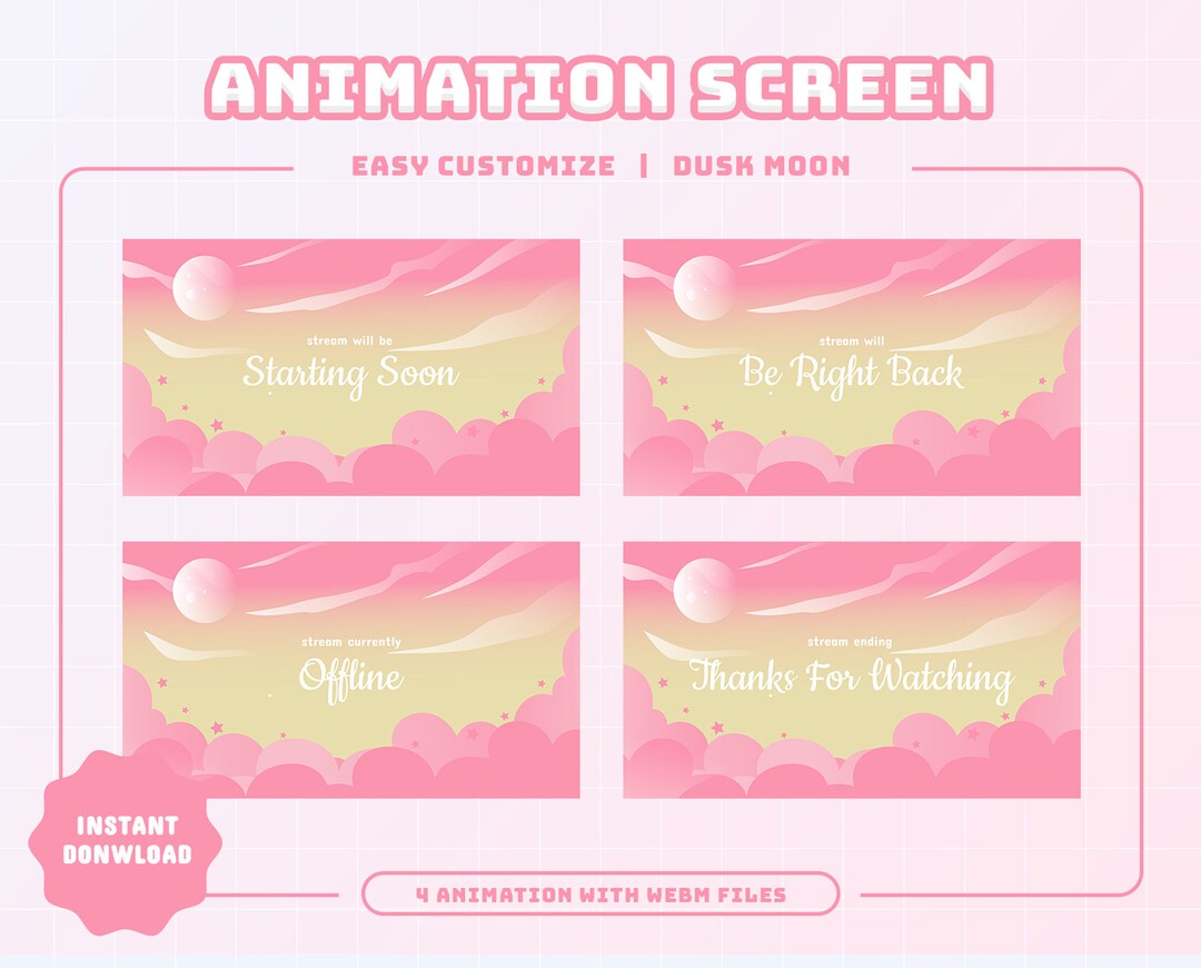 Dusk Moon Animated Stream Screens/transition/stream Overlay/panels/pink ...