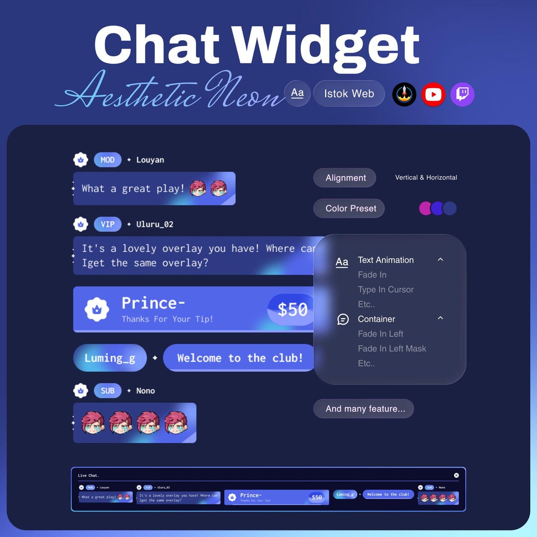Aesthetic Neon Chat Widget | Futuristic Glow Theme | Twitch, Youtube ...