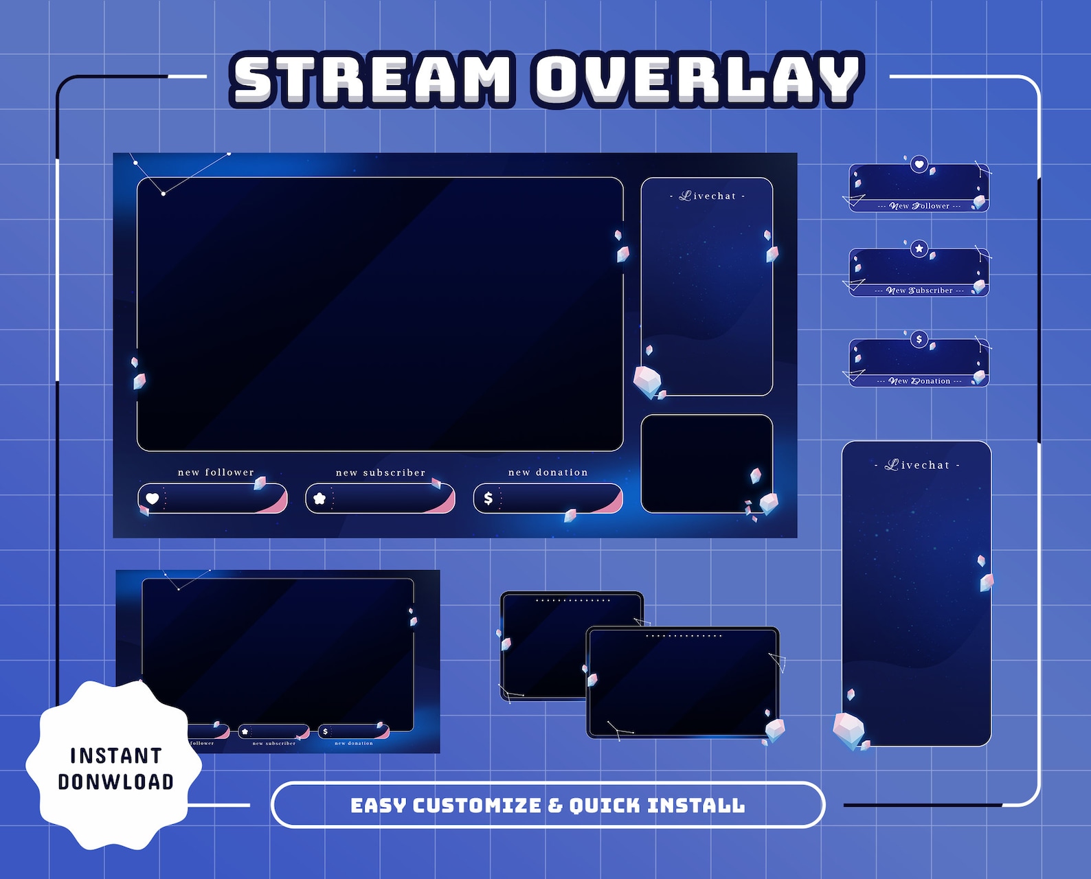 Dream Crystal Animated Stream Package/transition/stream Overlay/panels ...