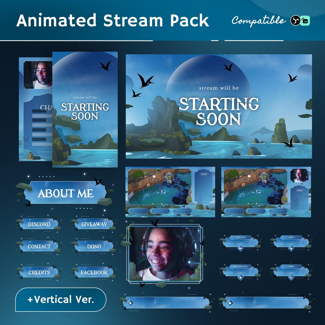 Animated Auralis Skies Stream Overlay: Calm Blue Fantasy for Twitch and ...