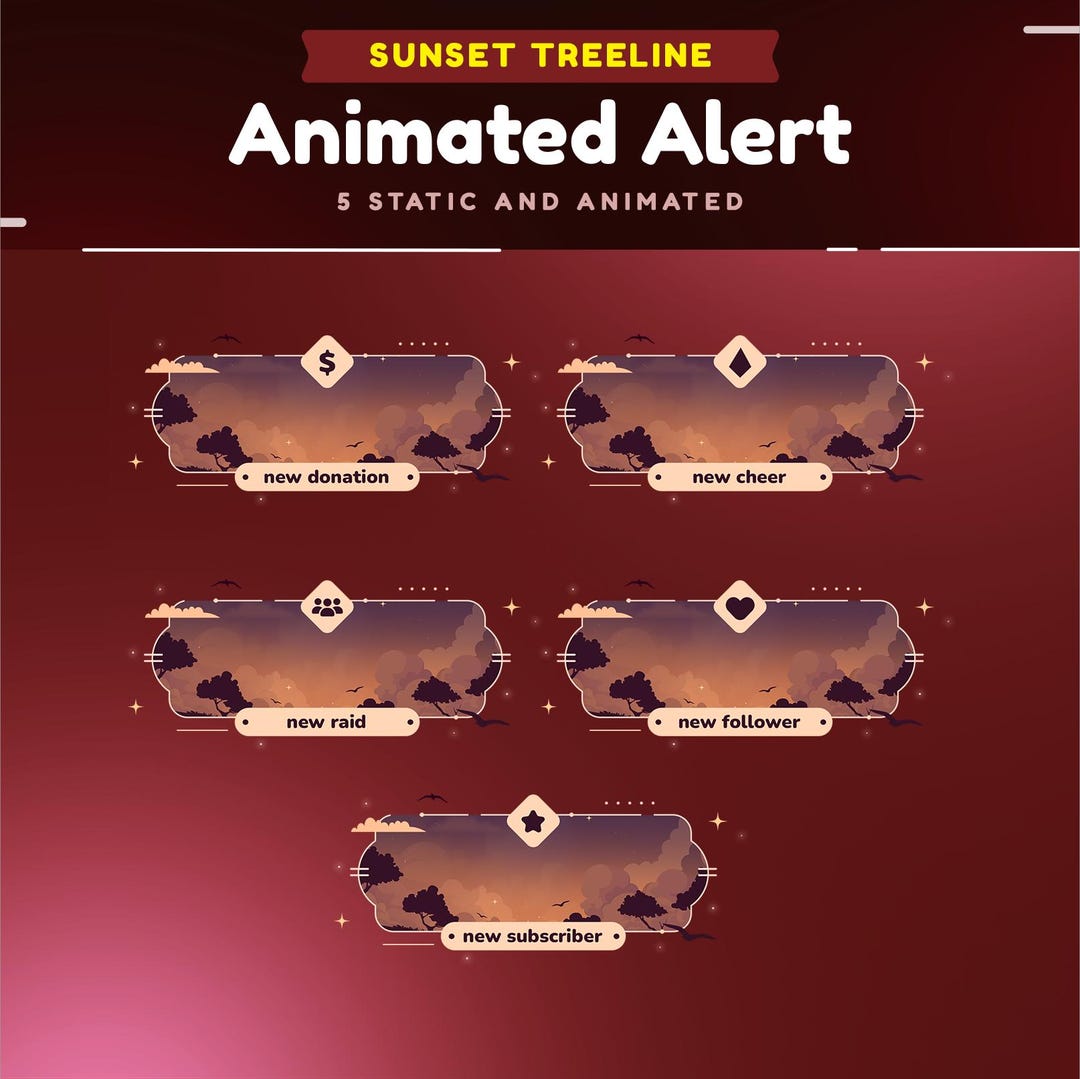Sunset Treeline Animated Stream Alert Package for Twitch/blue Twitch ...