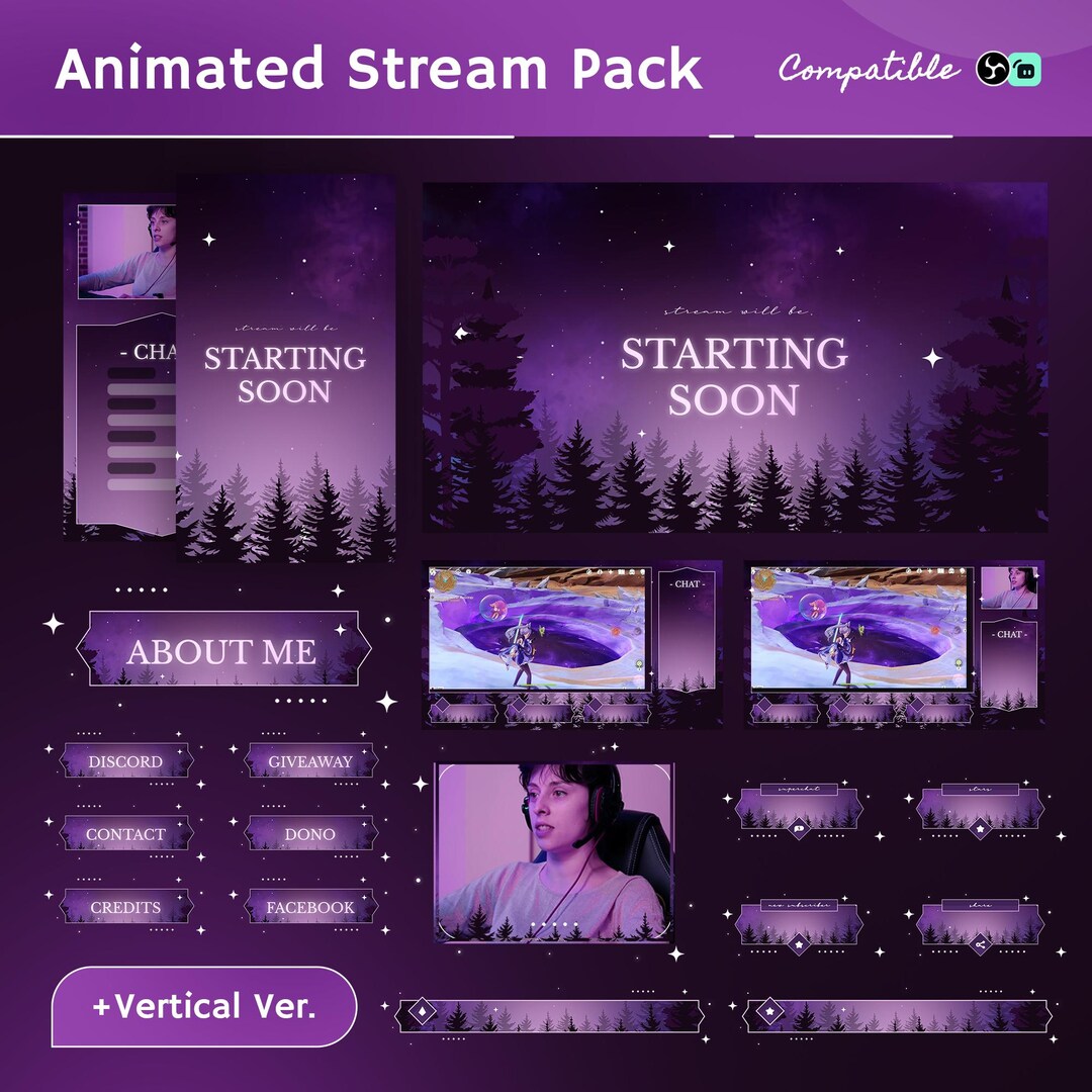 Animated Twilight Aurora Stream Overlay: Cozy Purple Night Forest for ...